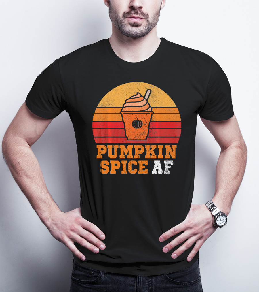Pumpkin Spice AF Funny Men Husband Pumpkin Cup Retro Stripes T-Shirt