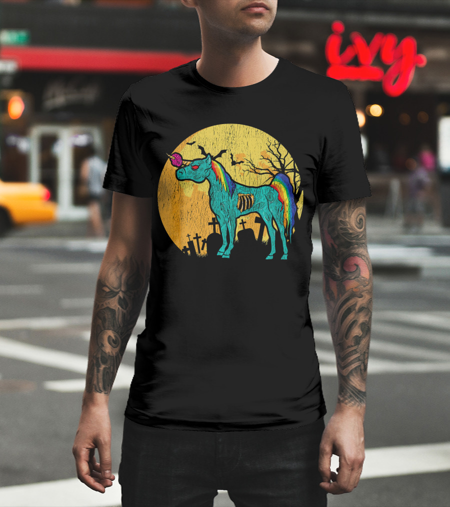 Zombie Unicorn Zombicorn Graveyard Night T-Shirt