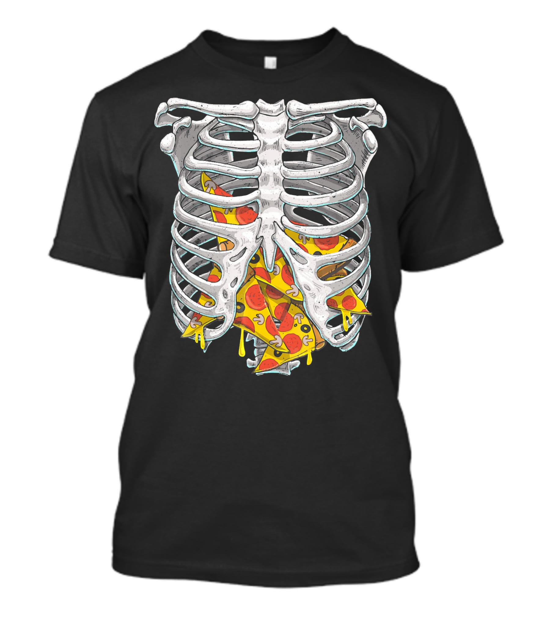 Skeleton Rib Cage Halloween Pizza Slices Inside T-Shirt