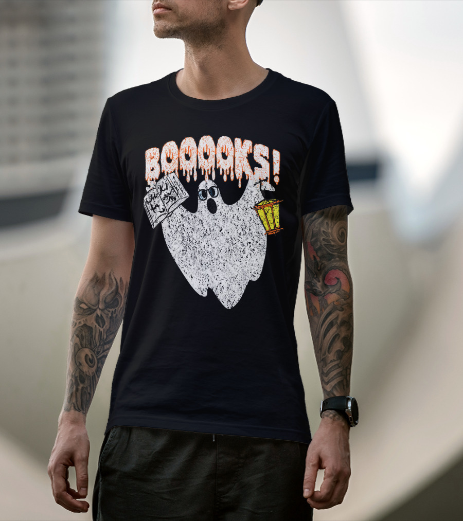 Booooks Spooky Ghost With Open Scary Book And Lantern T-Shirt