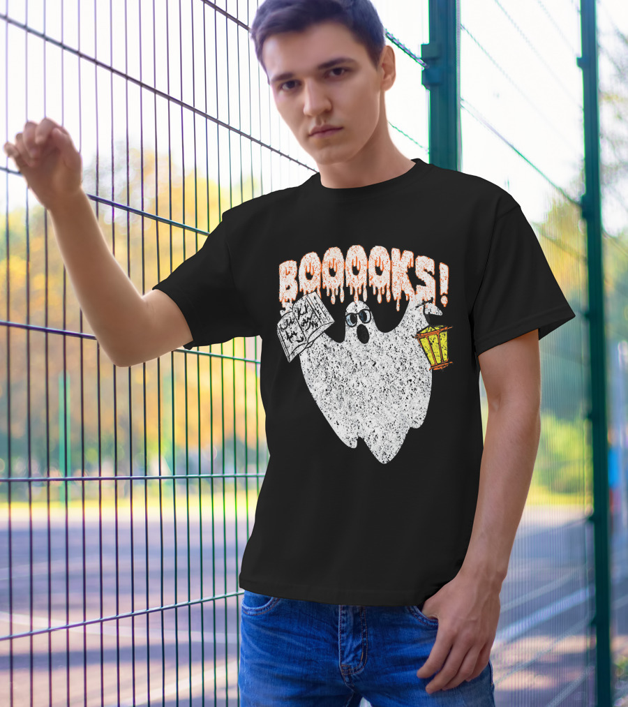 Booooks Spooky Ghost With Open Scary Book And Lantern T-Shirt