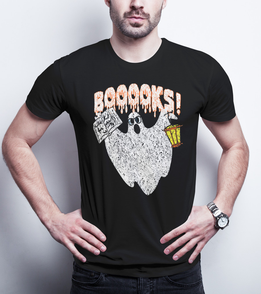 Booooks Spooky Ghost With Open Scary Book And Lantern T-Shirt