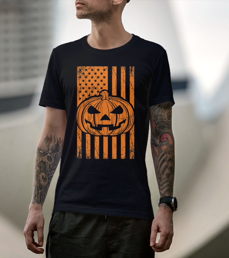 American Flag Grunge Pumpkin Halloween Las T-Shirt