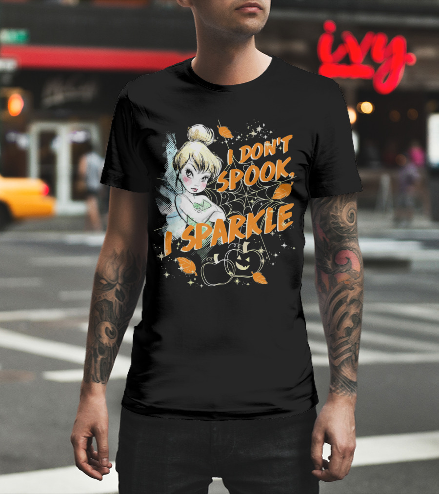 Disney Peter Pan Tinkerbell I Don't Spook I Sparkle Halloween Pumpkin Leaves T-Shirt