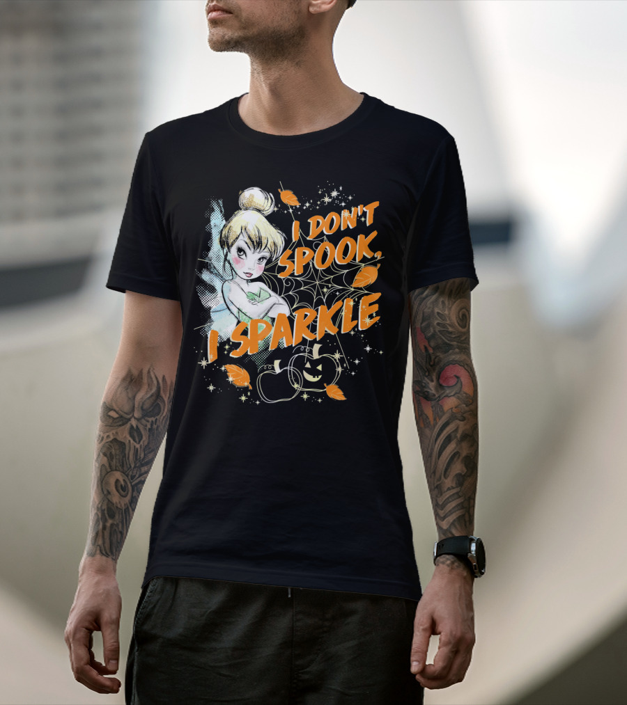 Disney Peter Pan Tinkerbell I Don't Spook I Sparkle Halloween Pumpkin Leaves T-Shirt