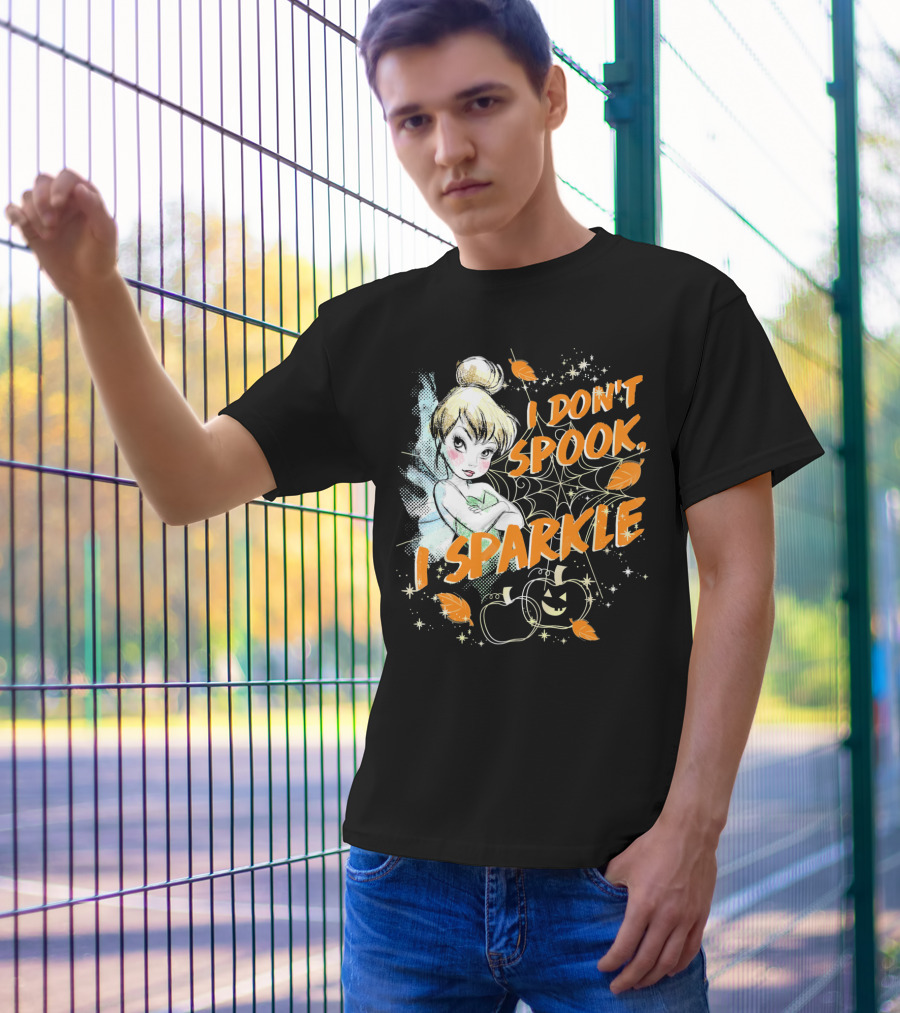 Disney Peter Pan Tinkerbell I Don't Spook I Sparkle Halloween Pumpkin Leaves T-Shirt