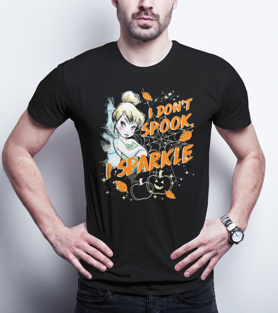Disney Peter Pan Tinkerbell I Don't Spook I Sparkle Halloween Pumpkin Leaves T-Shirt