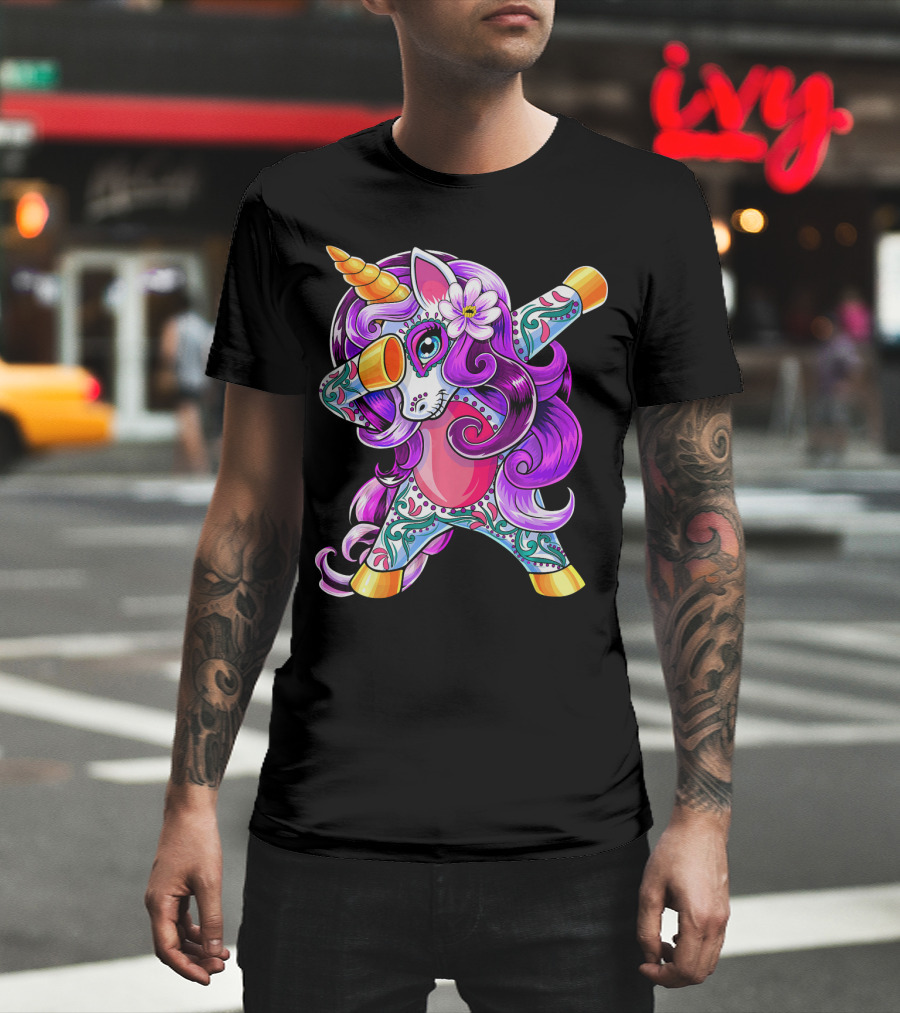 Dabbing Unicorn Day Of The Dead Sugar Skull T-Shirt