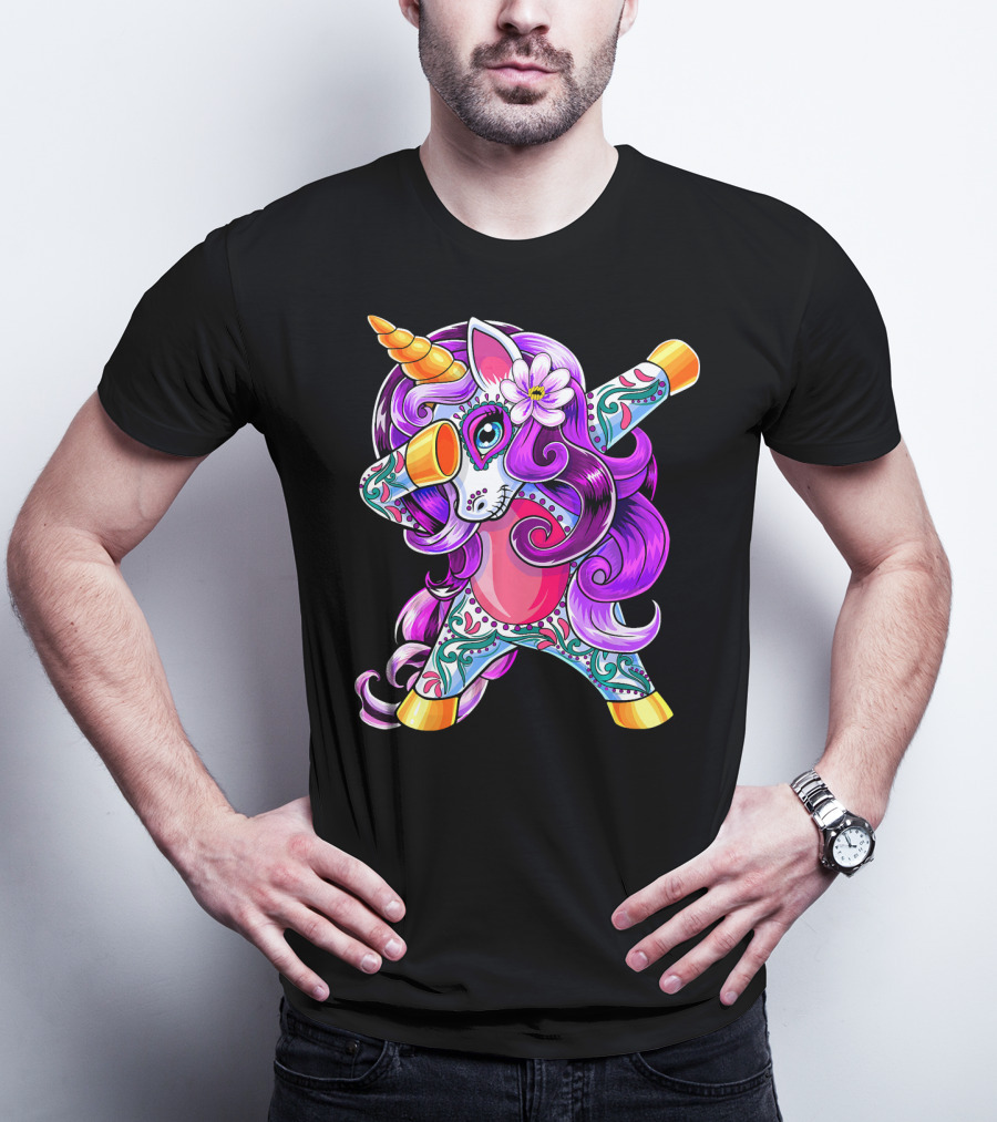 Dabbing Unicorn Day Of The Dead Sugar Skull T-Shirt