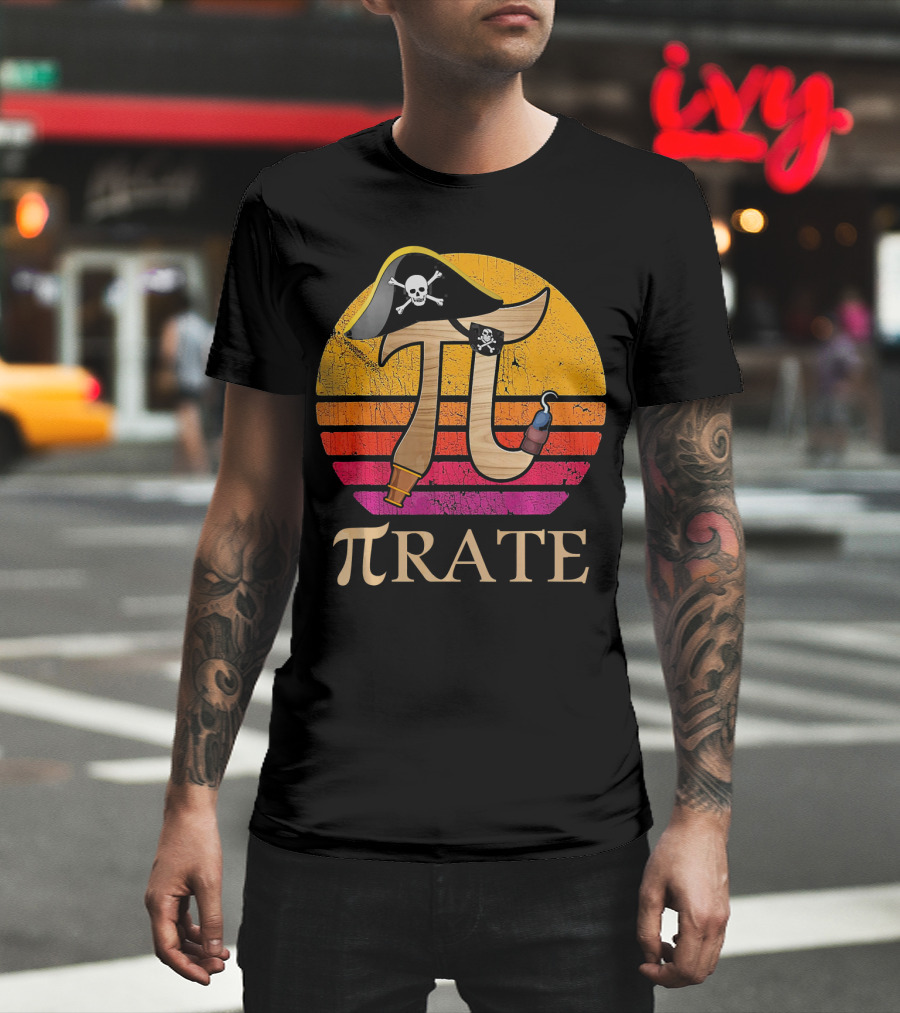 Pi Rate Sunset Buccaneer Emblem T-Shirt