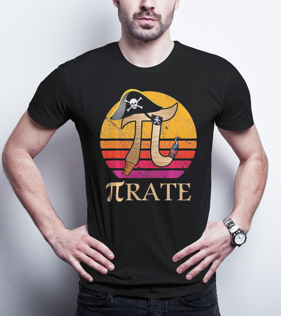Pi Rate Sunset Buccaneer Emblem T-Shirt