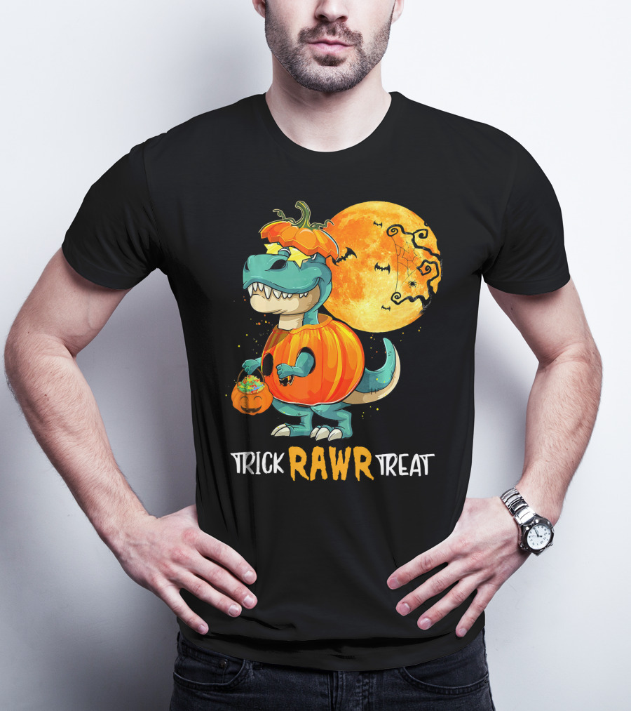 Trick RAWR Treat Rex Dinosaur Halloween Pumpkin Moon T-Shirt