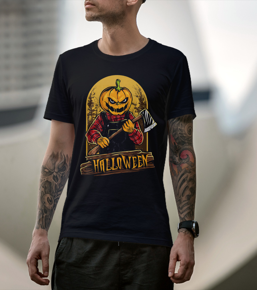Halloween Horror Pumpkin Creepy Axe T-Shirt