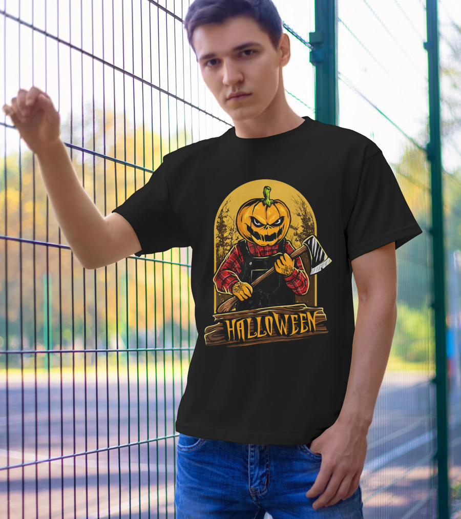 Halloween Horror Pumpkin Creepy Axe T-Shirt