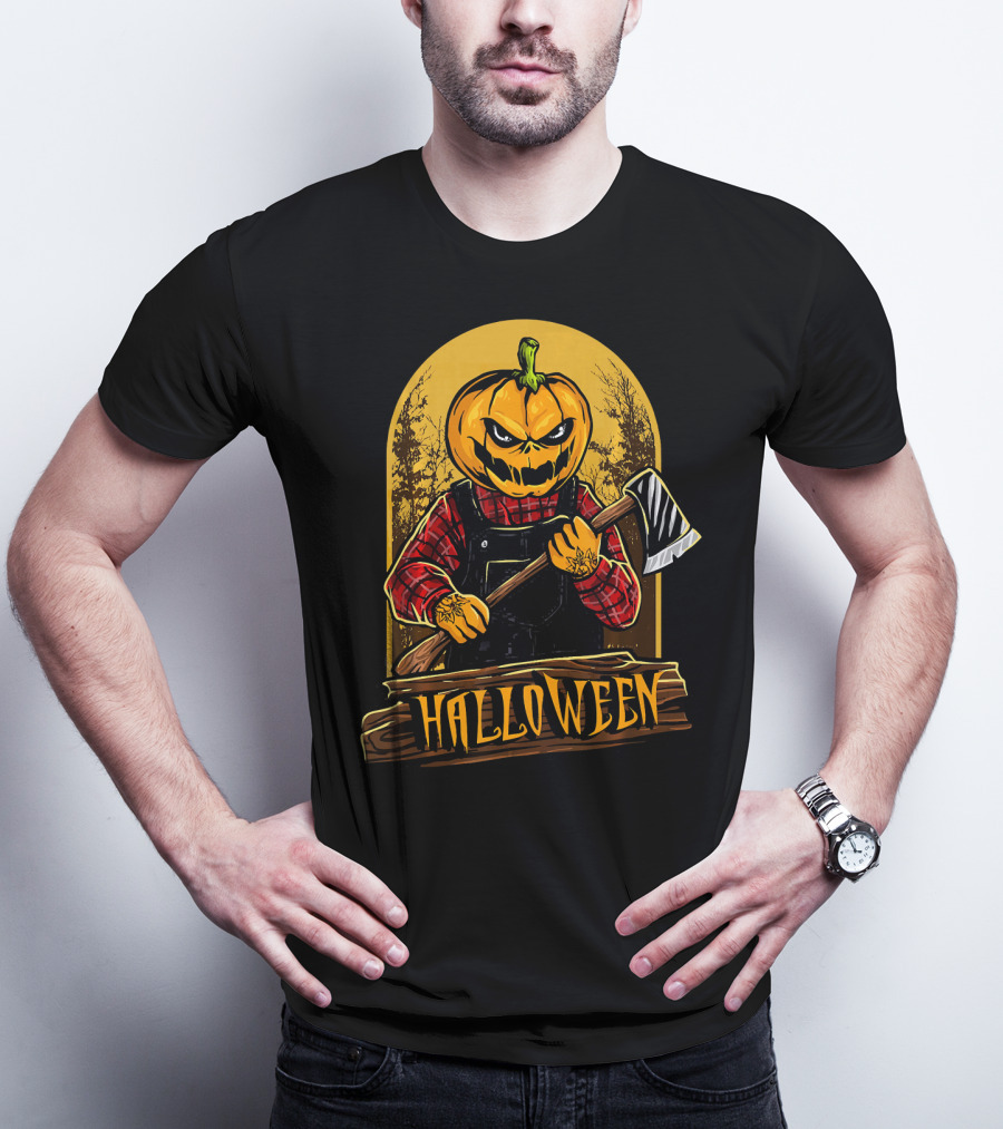 Halloween Horror Pumpkin Creepy Axe T-Shirt