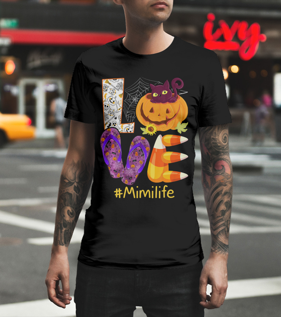 Love Pumpkin Cat Flip Flops #Mimilife T-Shirt