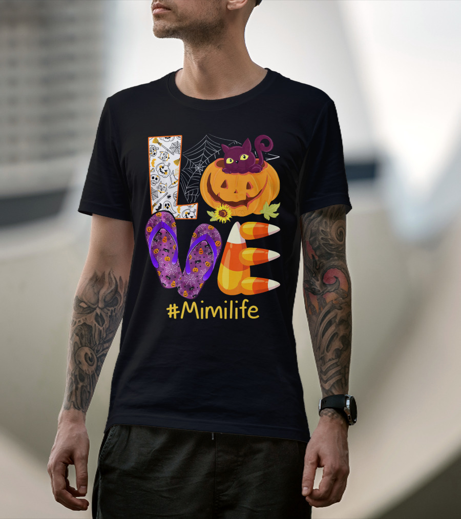 Love Pumpkin Cat Flip Flops #Mimilife T-Shirt