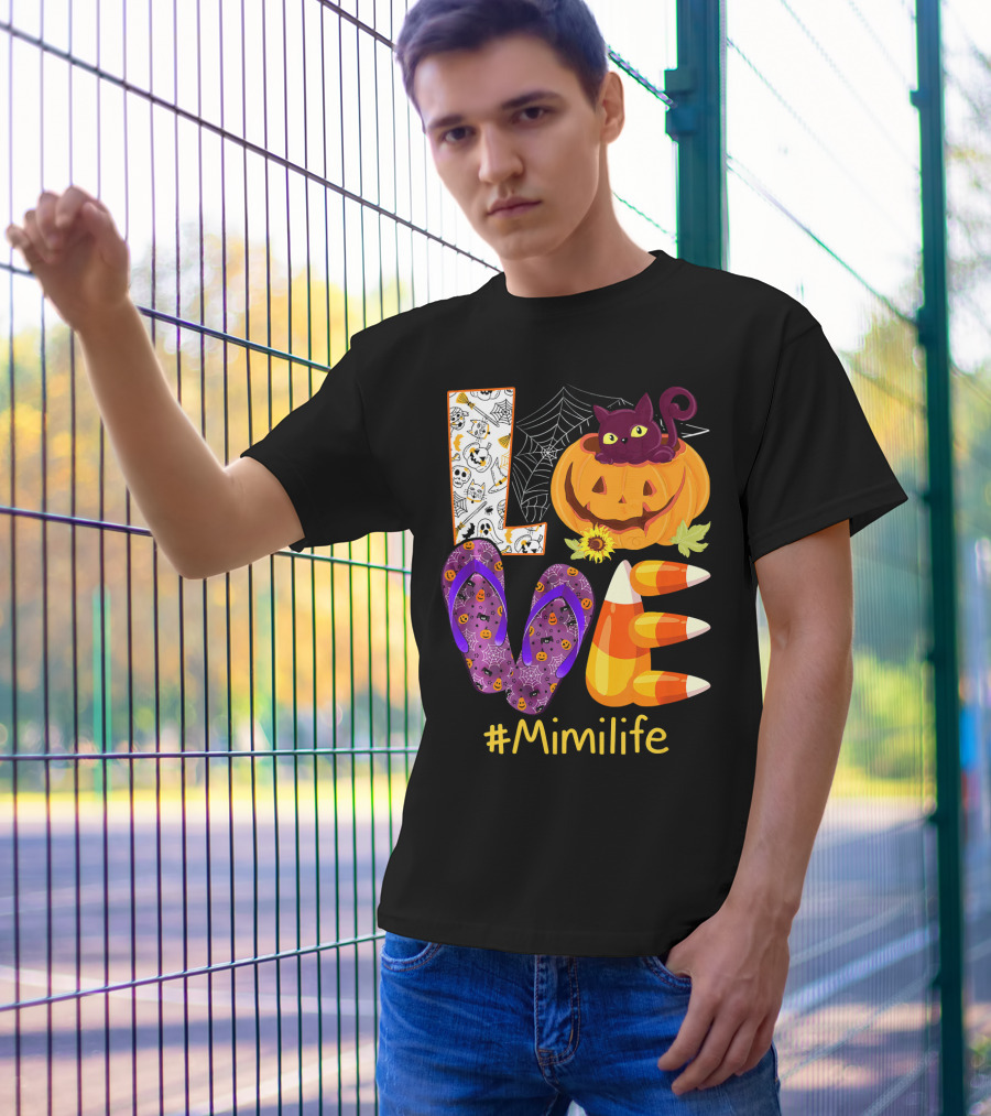 Love Pumpkin Cat Flip Flops #Mimilife T-Shirt