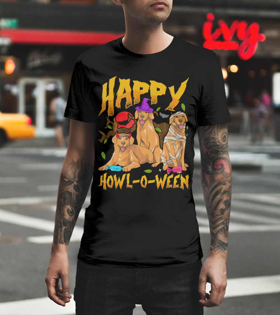Happy Howl-O-Ween Halloween Golden Retriever T-Shirt