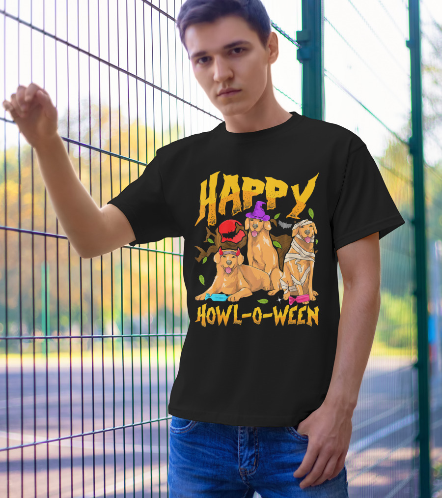 Happy Howl-O-Ween Halloween Golden Retriever T-Shirt