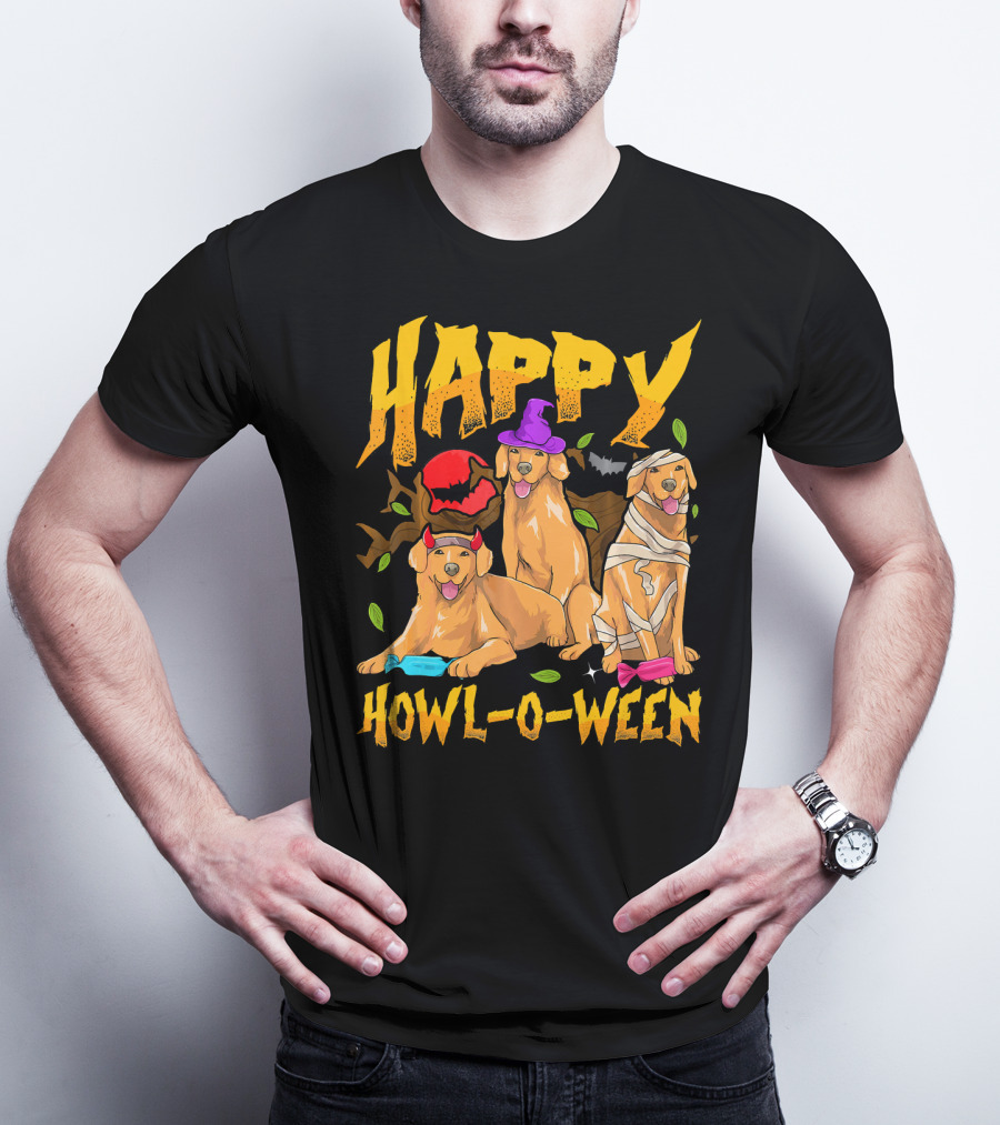 Happy Howl-O-Ween Halloween Golden Retriever T-Shirt