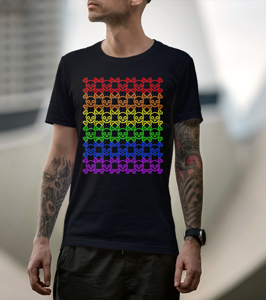 Rainbow Gay Pride Skull And Crossbones T-Shirt