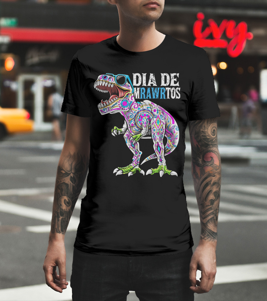 Dia De Mrawrtos Dinosaur Sugarskull T-Shirt