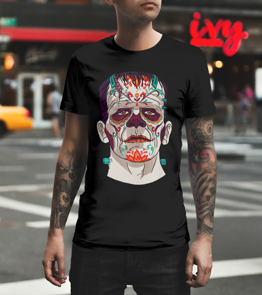 Frankenstein Catrina Sugar Skull Horror T-Shirt