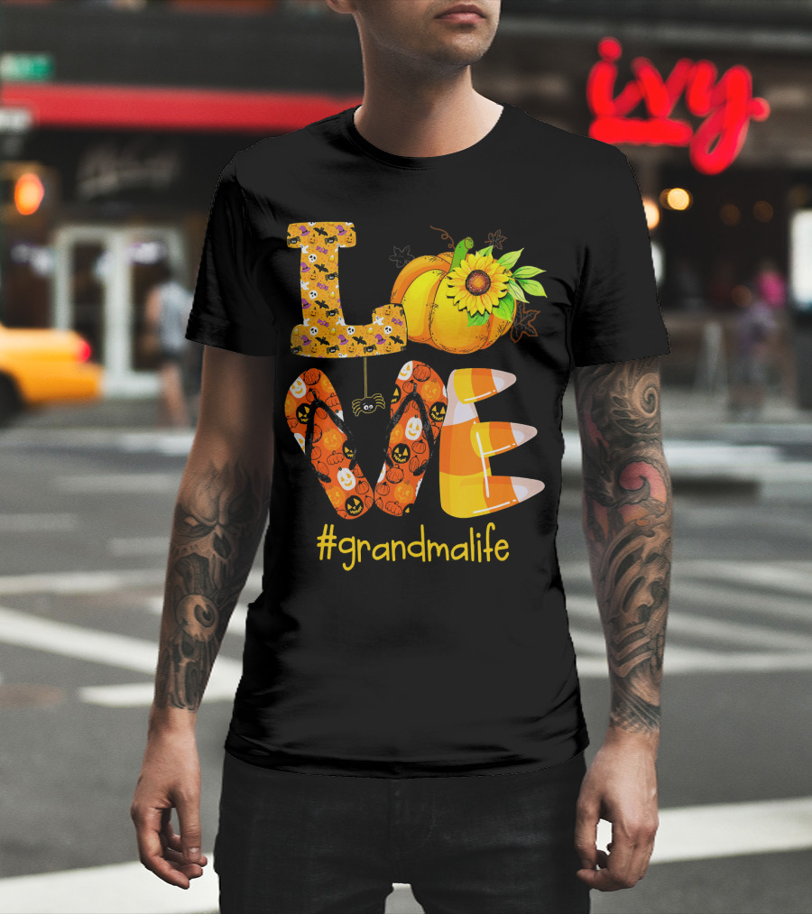 Love Halloween Pumpkin Sunflower #grandmalife T-Shirt