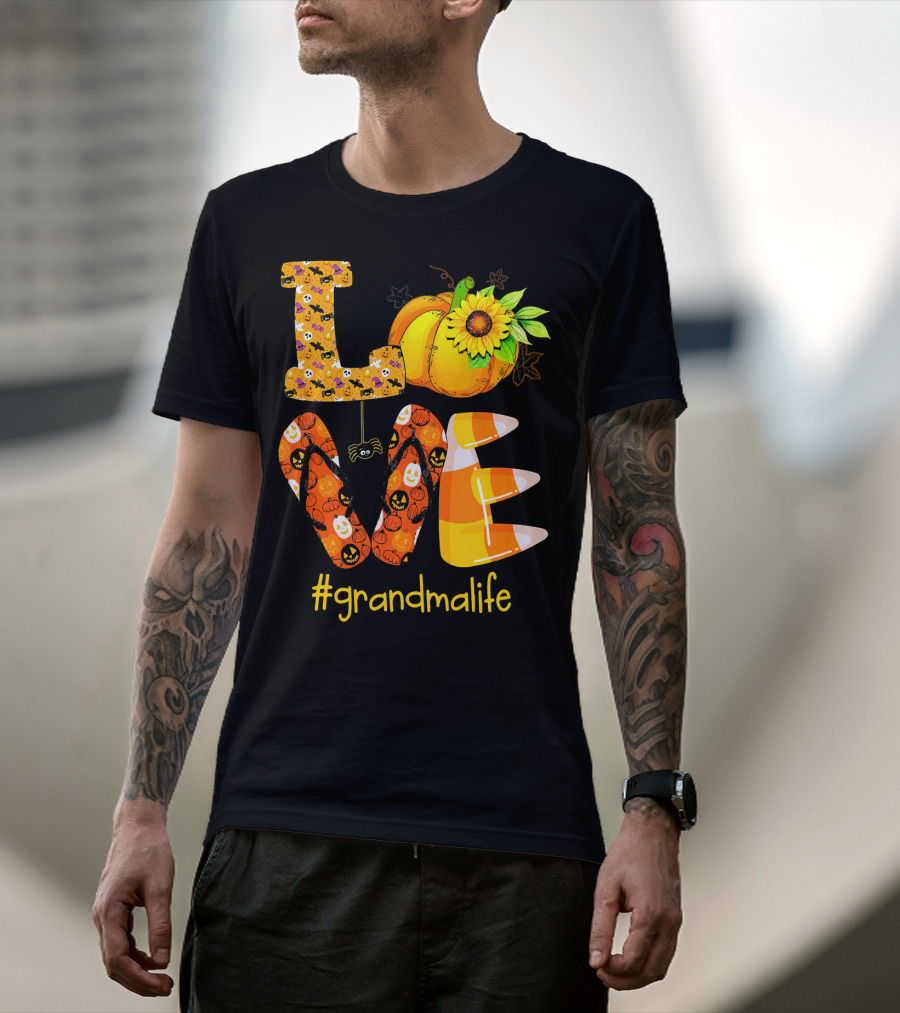 Love Halloween Pumpkin Sunflower #grandmalife T-Shirt