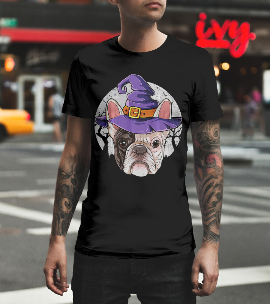 French Bulldog Halloween Witch Hat T-Shirt