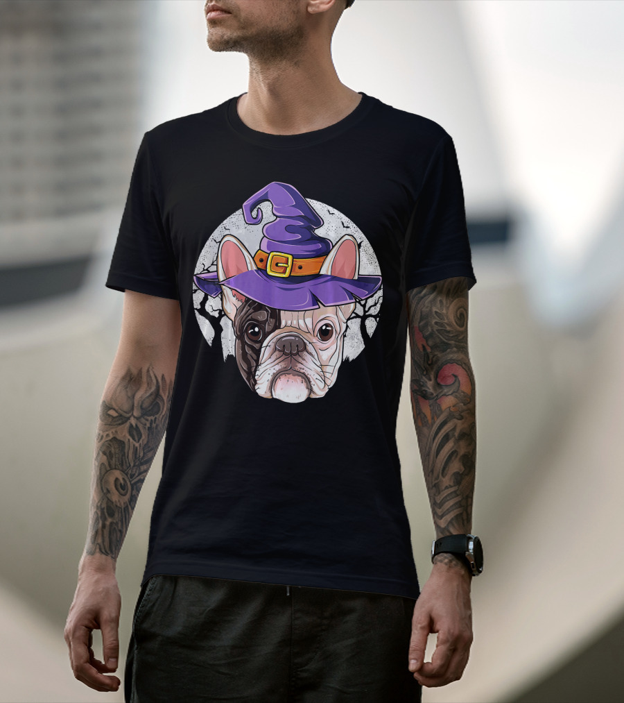 French Bulldog Halloween Witch Hat T-Shirt