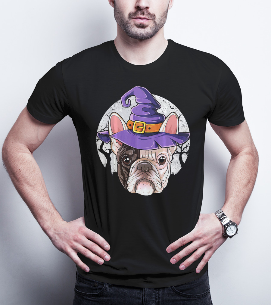French Bulldog Halloween Witch Hat T-Shirt