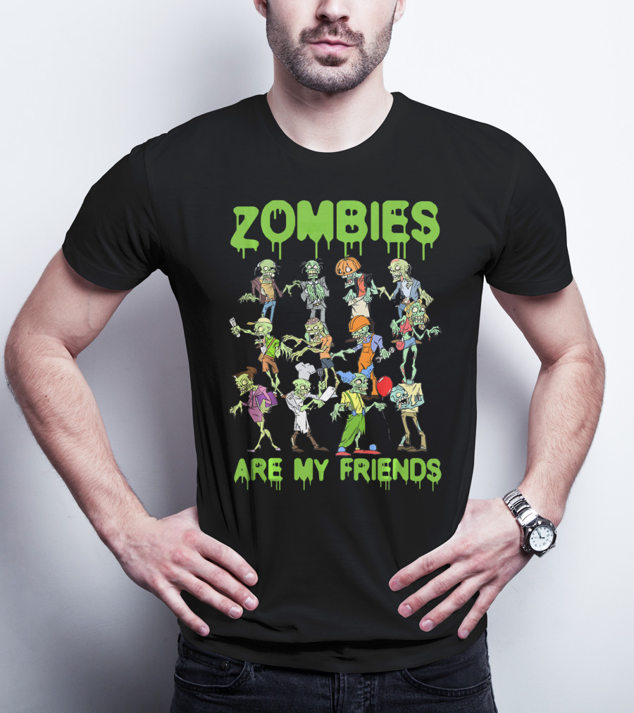 Funny Colorful Zombies Are My Friends Party Scene T-Shirt