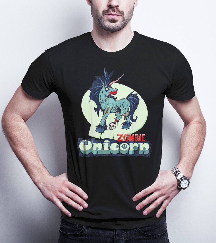 Zombie Unicorn With Skull And Blood Splatter T-Shirt