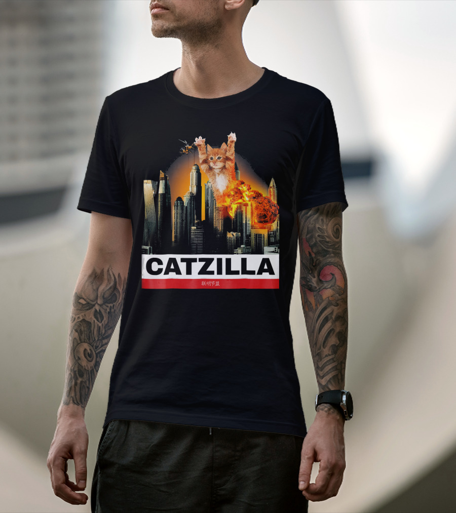CATZILLA Funny Kitty Cat Over Cityscape Explosion T-Shirt