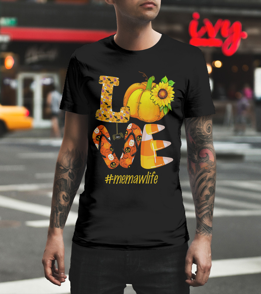 Love MeMaW Life Pumpkin Sunflower Halloween Candy Corn T-Shirt