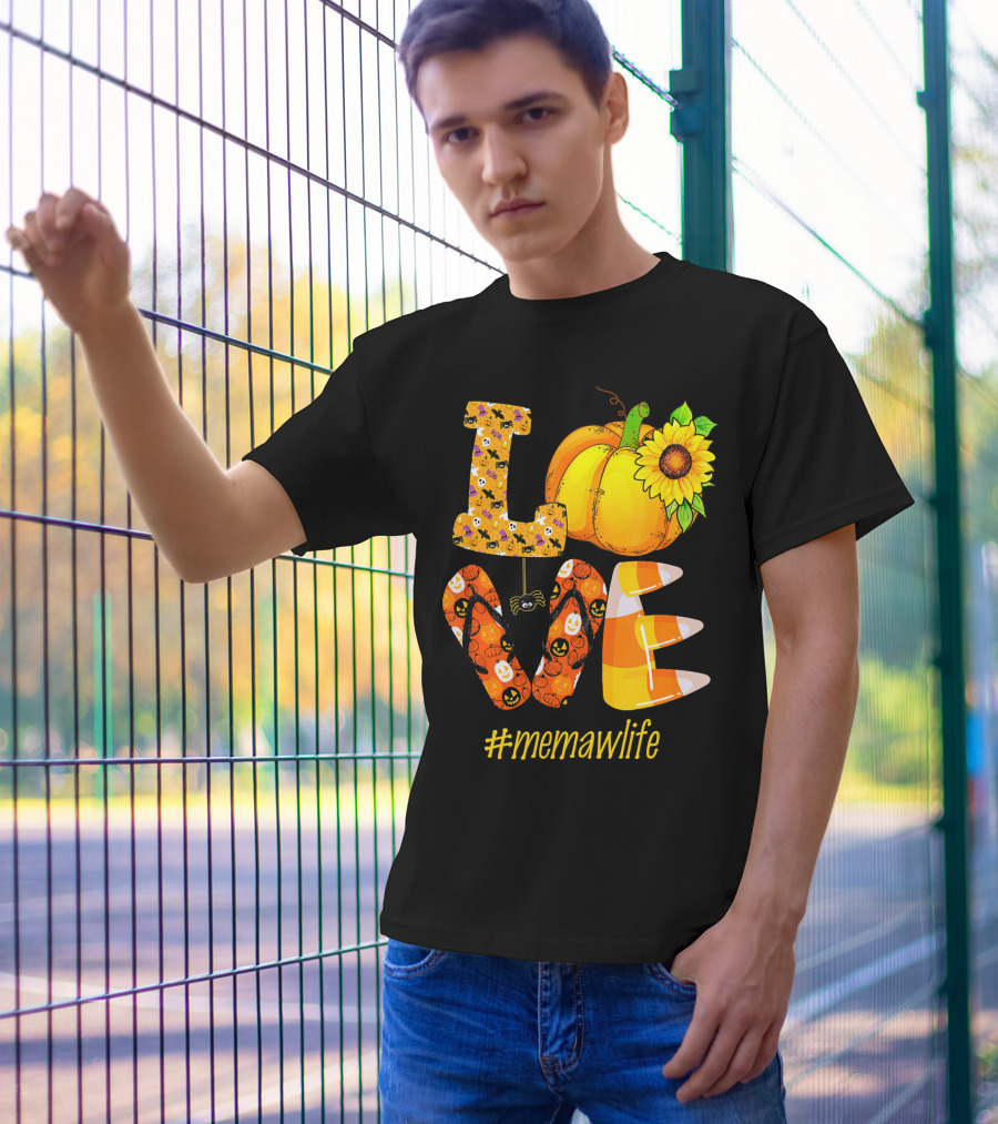 Love MeMaW Life Pumpkin Sunflower Halloween Candy Corn T-Shirt