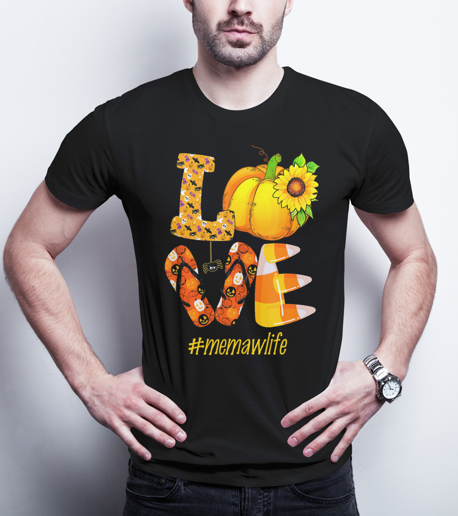 Love MeMaW Life Pumpkin Sunflower Halloween Candy Corn T-Shirt
