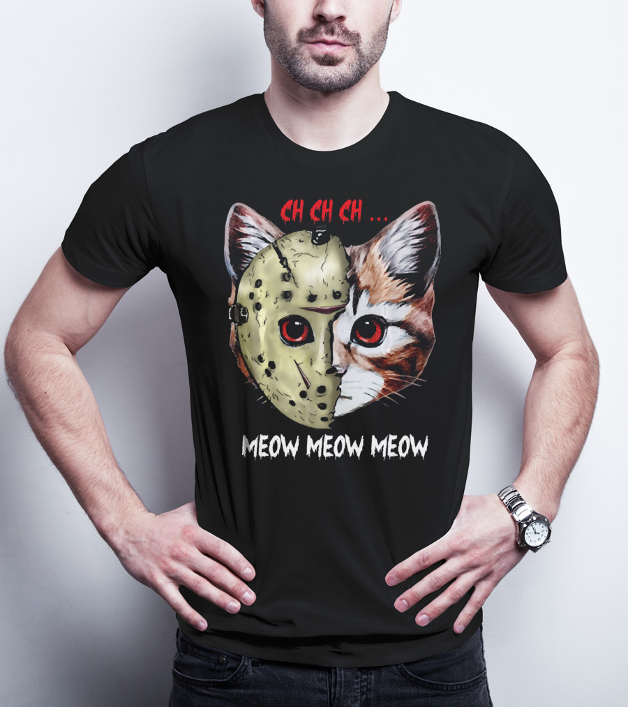 Ch Ch Ch Meow Meow Meow Jason Mask Cat Hybrid T-Shirt