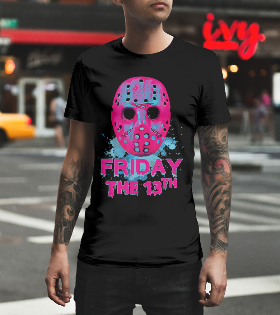 Friday The 13th Pink Neon Hockey Mask Horror T-Shirt