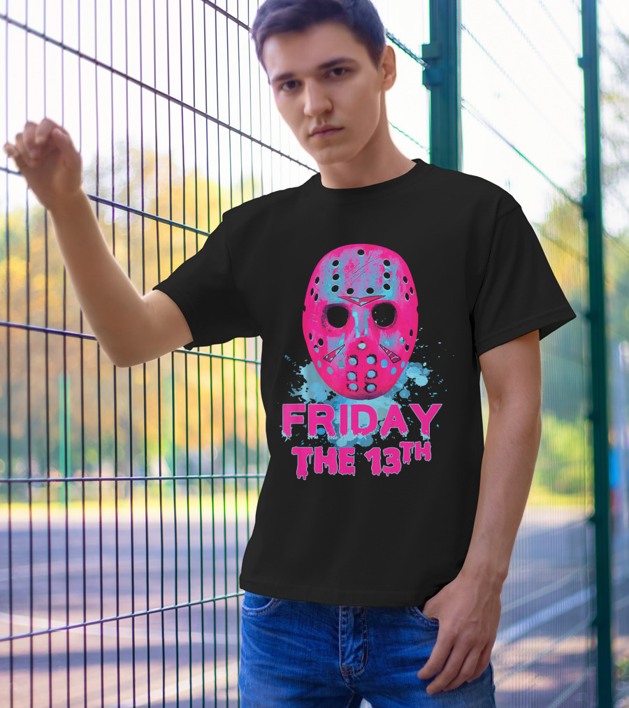 Friday The 13th Pink Neon Hockey Mask Horror T-Shirt