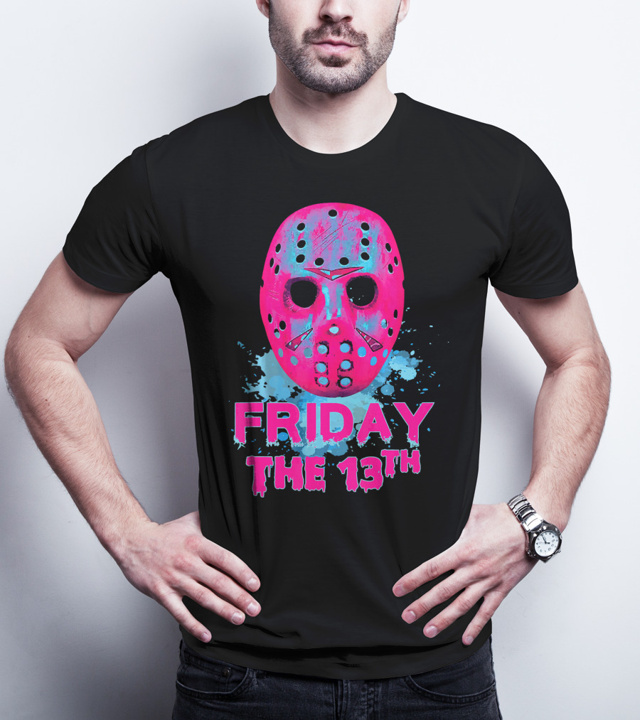 Friday The 13th Pink Neon Hockey Mask Horror T-Shirt