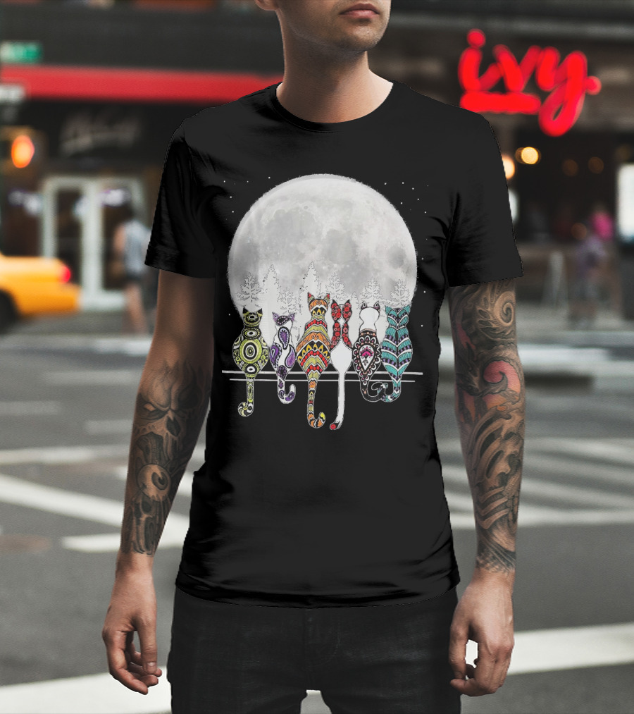 Day Of Dead Sugar Skull Cat Cats Skele Full Moon Forest T-Shirt