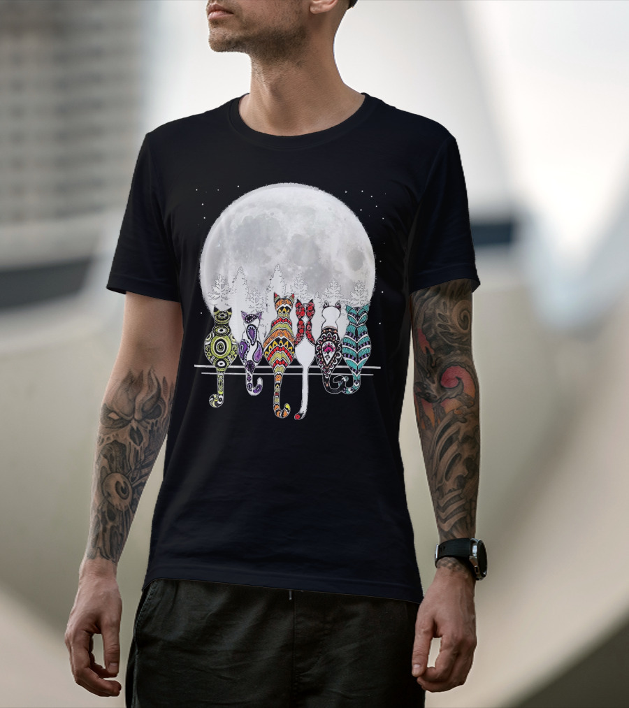Day Of Dead Sugar Skull Cat Cats Skele Full Moon Forest T-Shirt