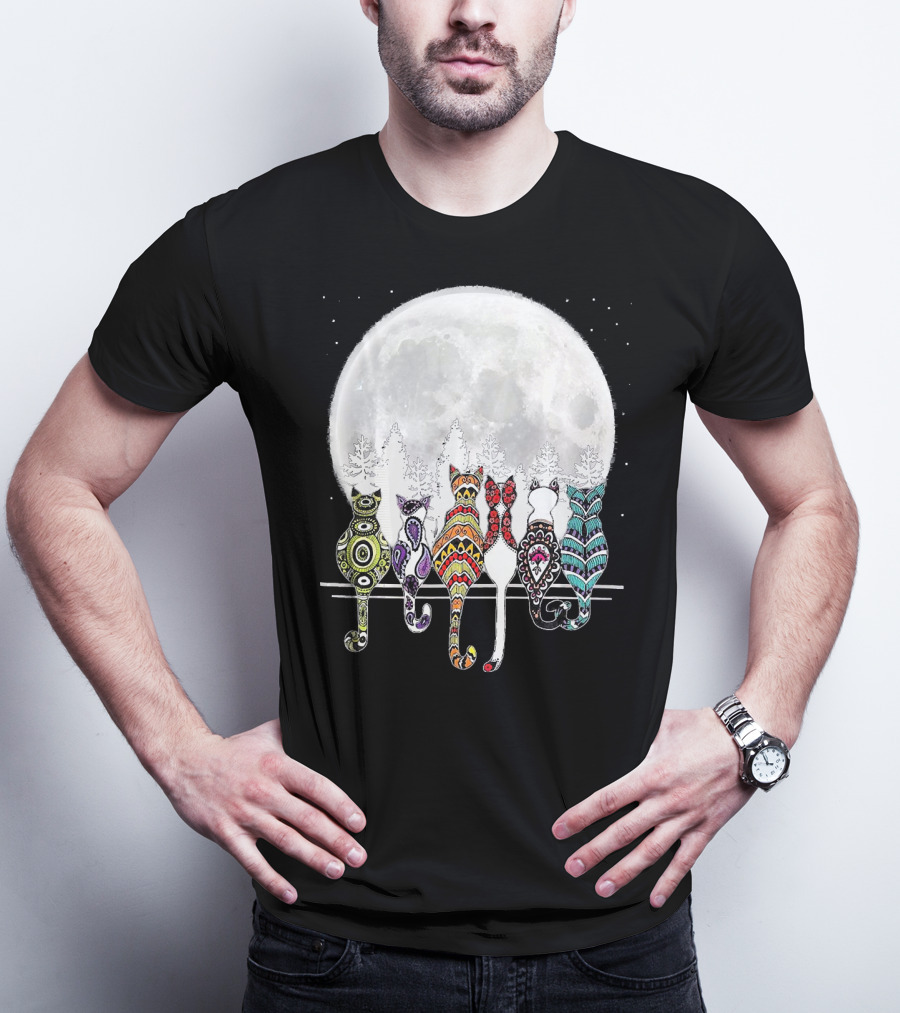 Day Of Dead Sugar Skull Cat Cats Skele Full Moon Forest T-Shirt