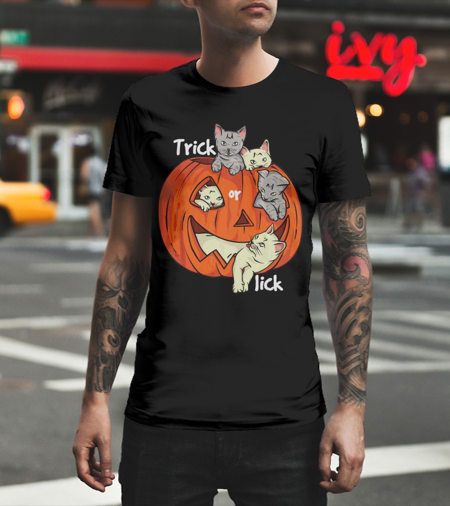 Trick Or Lick Cats In Carved Pumpkin Funny Cat T-Shirt