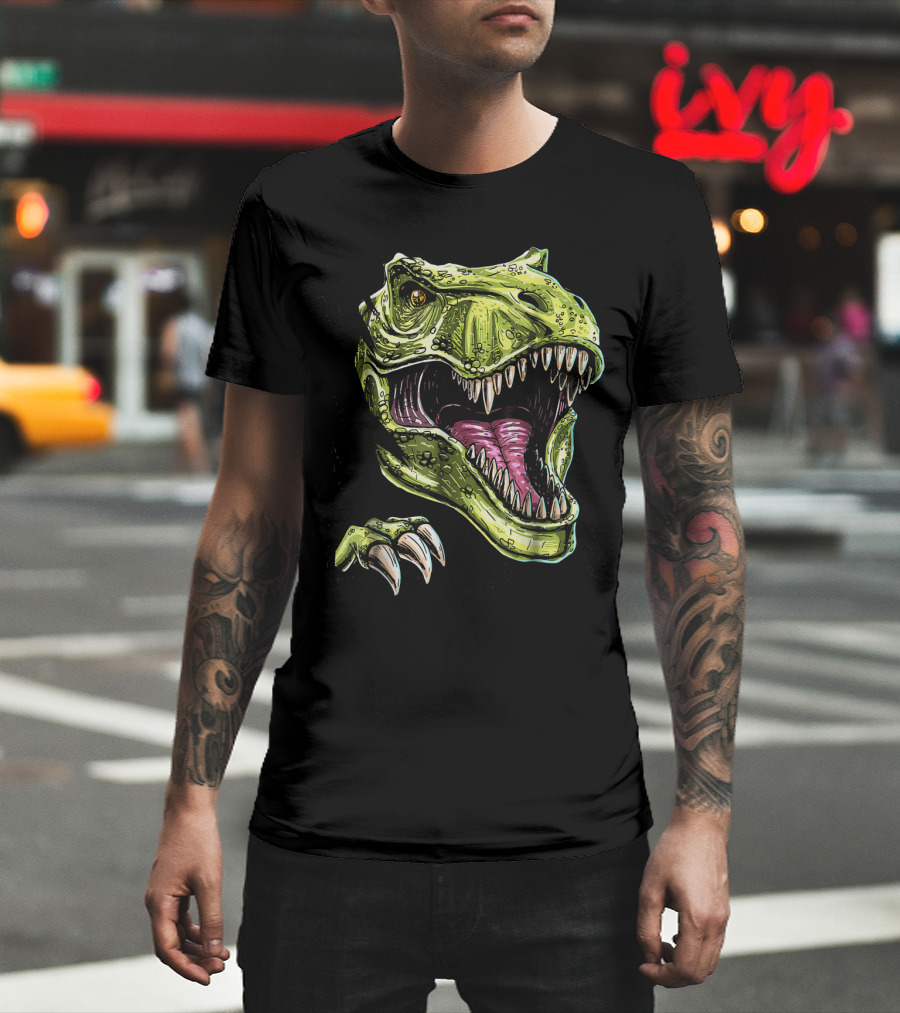 Ripped T-Rex Dinosaur Halloween Face Roar T-Shirt