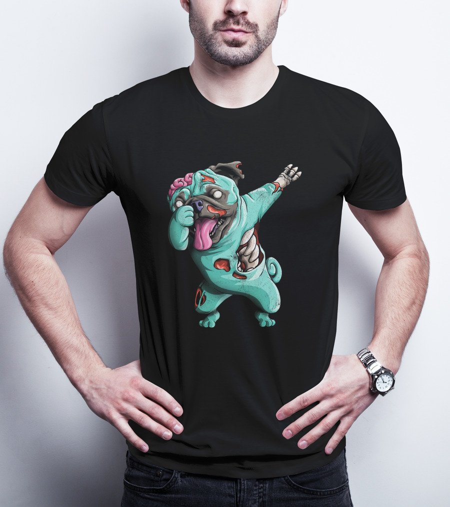 Dabbing Zombie Pug Cute Halloween Pugs Brain-Eating Costume T-Shirt