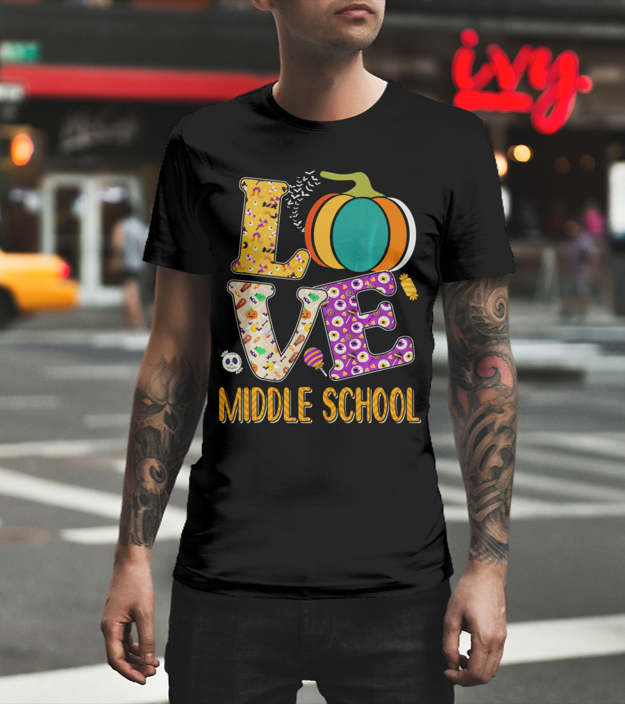 Love Middle School Halloween Pumpkin Fun T-Shirt